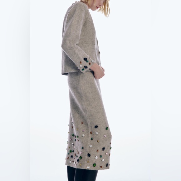 Zara | Jackets & Coats | Zara 2 Piece Set Beaded Knit Blazer And Skirt W Jewels | Poshmark